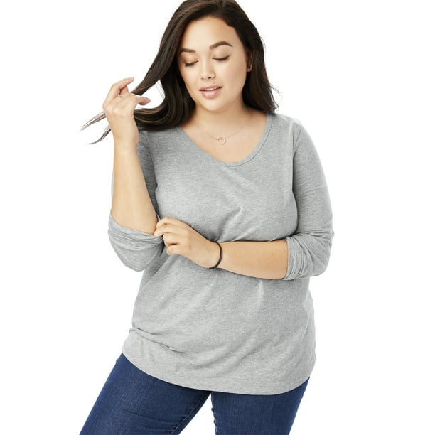 Woman Within Woman Within Plus Size Perfect V Neck Long Sleeve Tee T