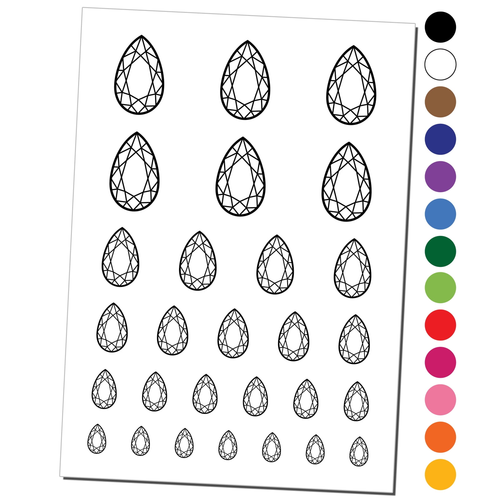 Pear Drop Gem Diamond Cut Jewelry Water Resistant Temporary Tattoo Set ...