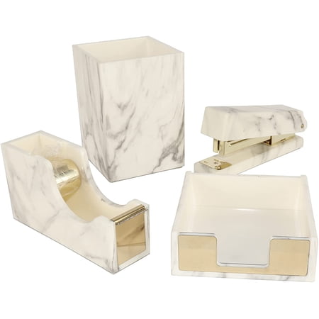 Marble Print Office Desktop Organize Set Pack of 4 Stapler with Staples ...