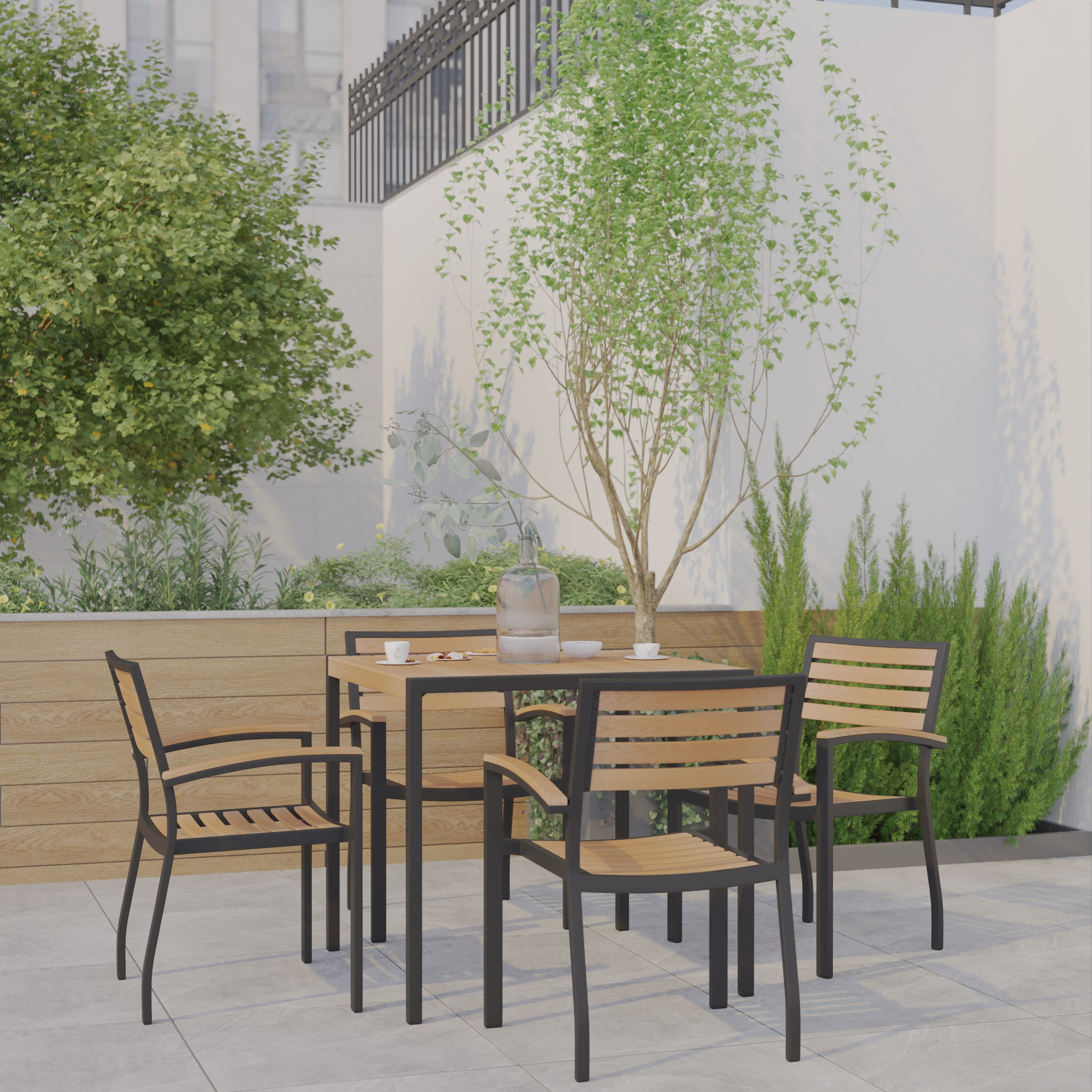 Emma + Oliver 5 Piece Patio Table Set - Synthetic Teak Poly Slats - 35 ...