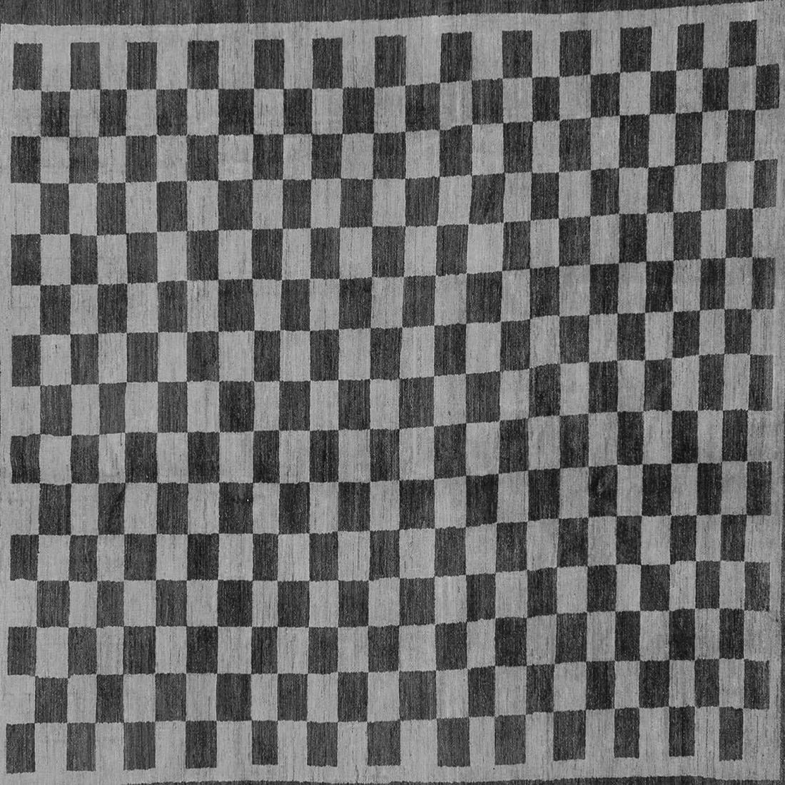 Ahgly Company Indoor Square Checkered Gray Modern Area Rugs, 6' Square ...