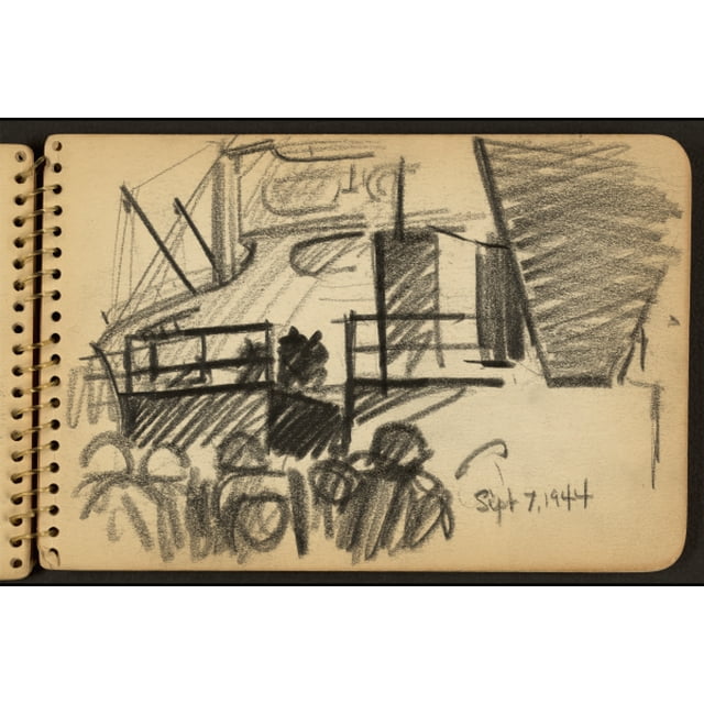Print: Soldiers On Landing Craft, Sketch by Victor Lundy, 1944 ...