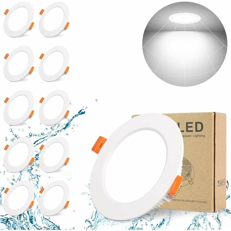 Paquete de 10 focos LED empotrables extraplanos para baño, LED blanco IP44, 5 W, 500 lm ...