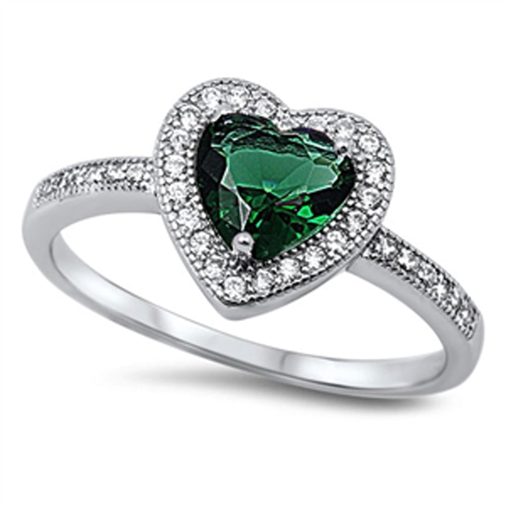 CHOOSE YOUR COLOR Sterling Silver Women's Simulated Emerald Heart Ring ...