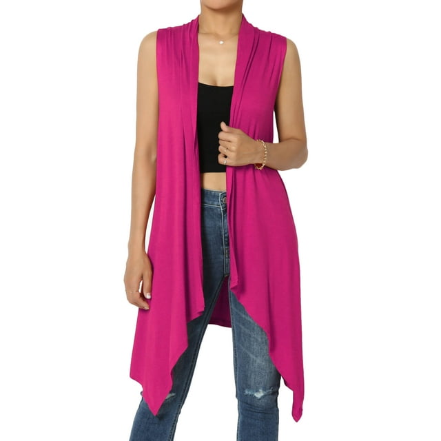 Women's Draped Jersey Open Front Sleeveless Cardigan Waterfall ...