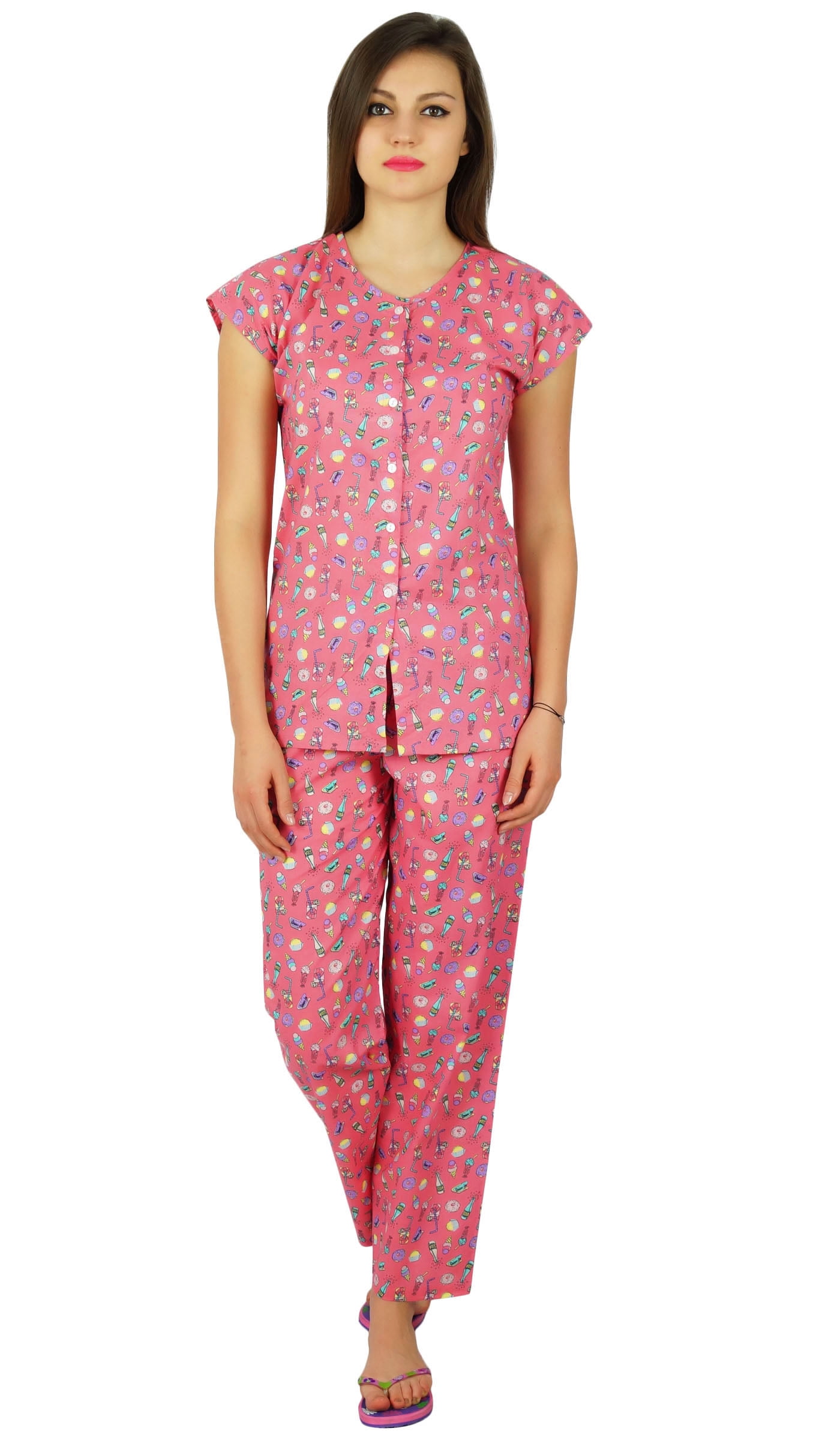 Bimba Cotton Night Wear Pajama Set Short Sleeve Shirt with Pyjamas ...
