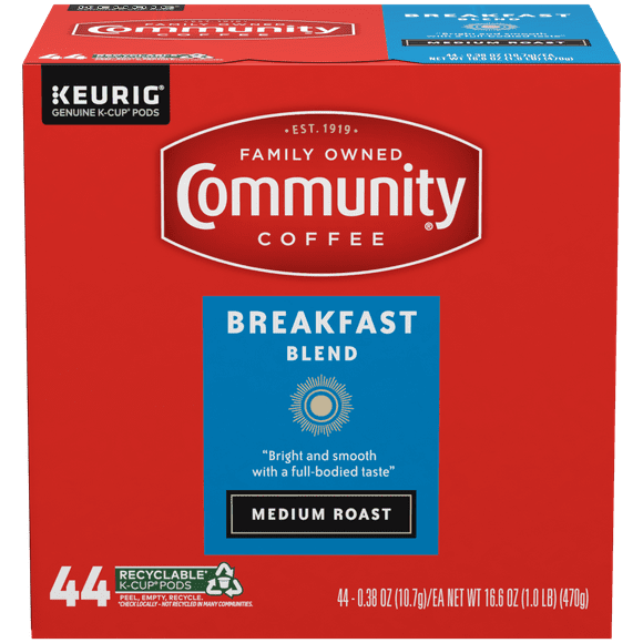 Community Coffee Breakfast Blend Pods for Keurig K-cups 44 Count