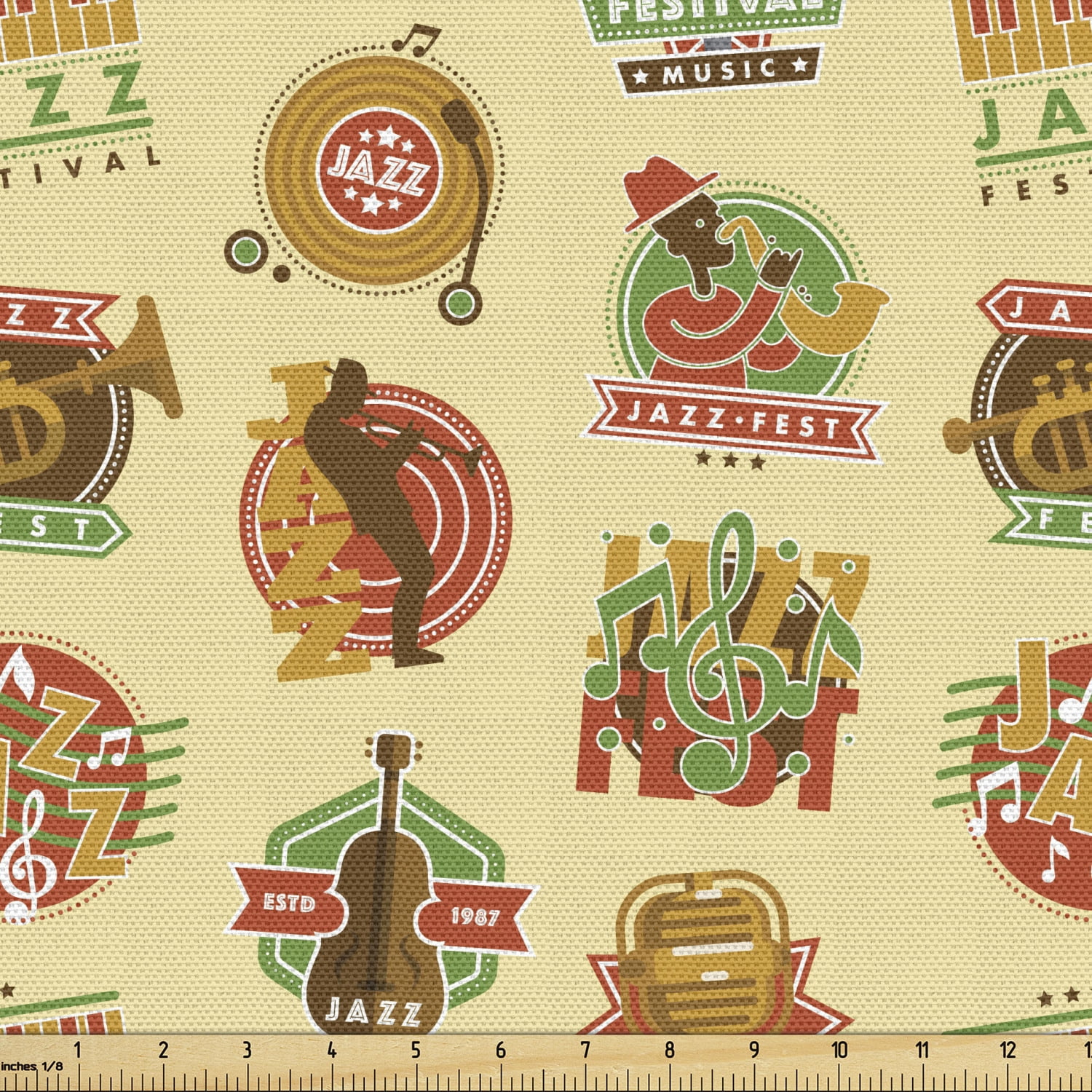 Jazz Music Sofa Upholstery Fabric by the Yard, Music Festival Theme ...