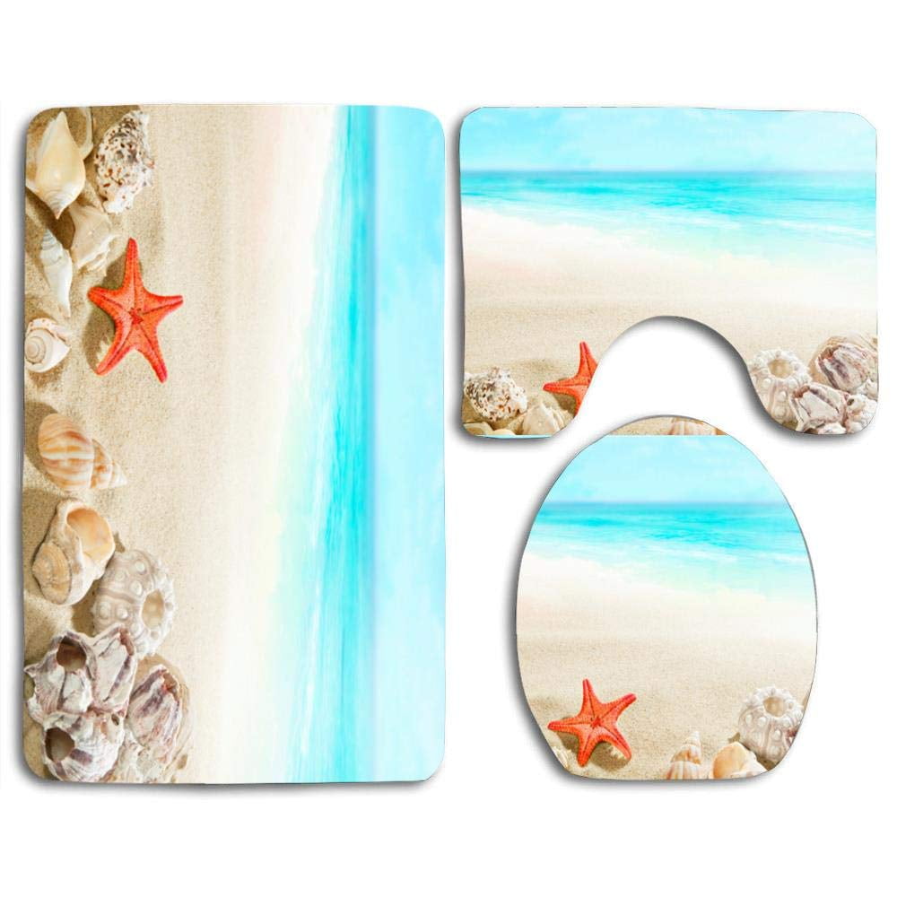 CHAPLLE Sea Shells Starfish Beach Sand 3 Piece Bathroom Rugs Set Bath ...