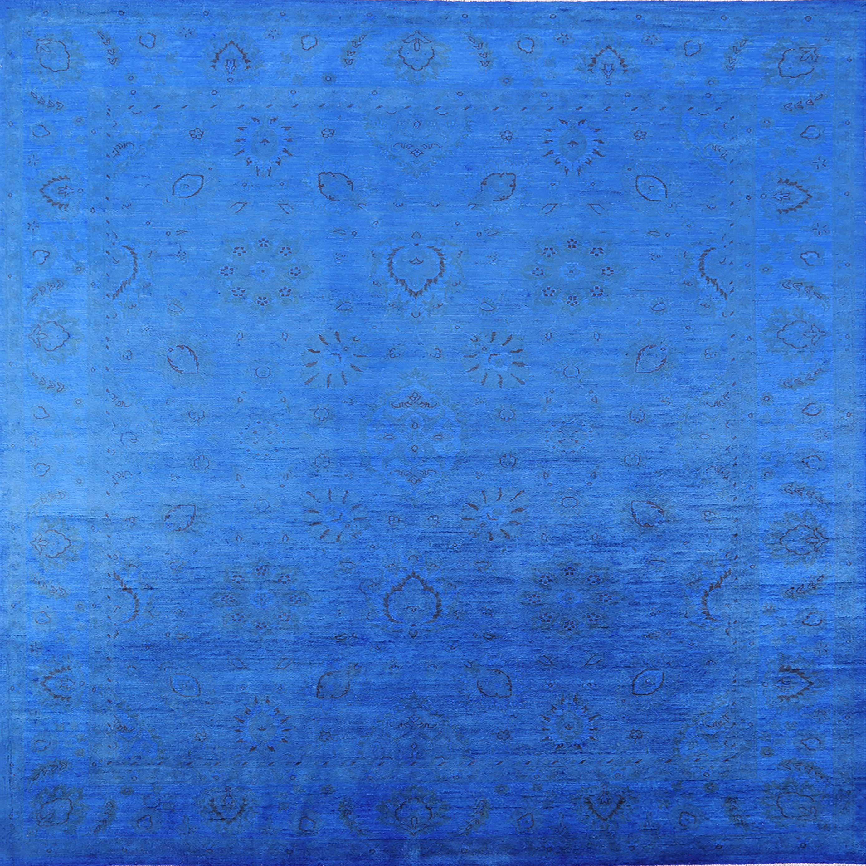 Ahgly Company Indoor Square Mid-Century Modern Neon Blue Persian Area ...