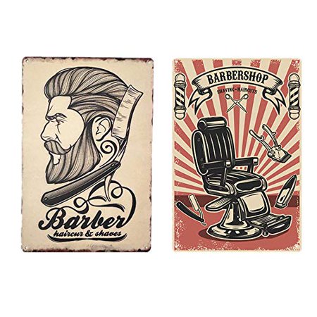 DoubleWood 2 Pack Barber Shop Theme Tin Sign Metal Wall Signs Metal ...