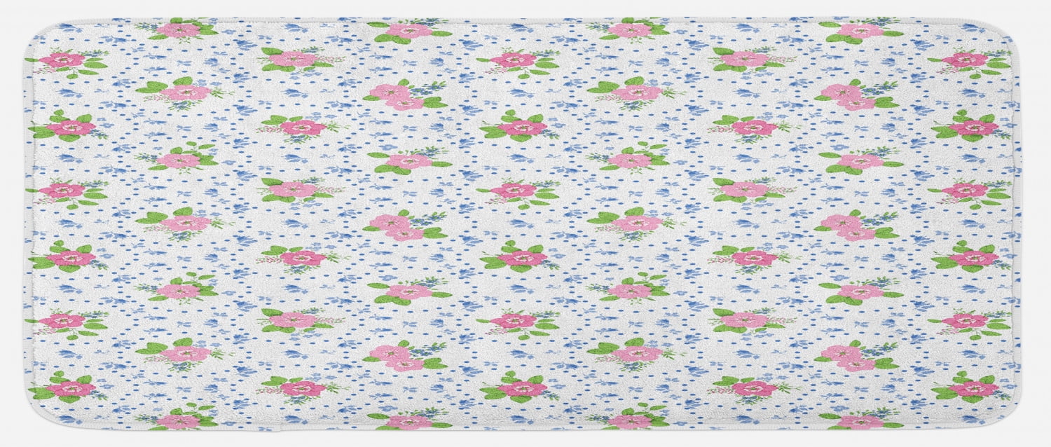 Shabby Flora Kitchen Mat, Classical Peony Flowers Surrounded by ...