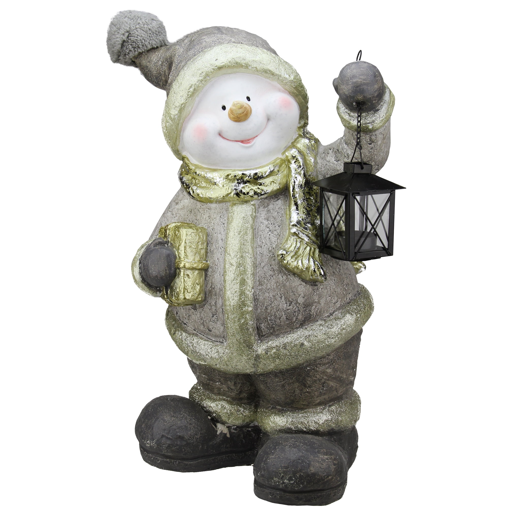 19" Gray and Gold Snowman with Lantern Christmas Tabletop Decor ...
