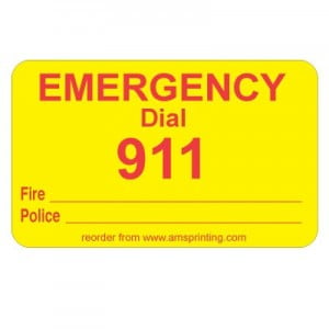 Emergency 911 Phone Stickers, Laminated Stickers on Yellow Gloss with ...