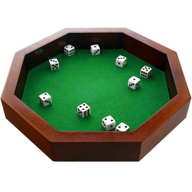 FUN+1 TOYS! 11.75-Inch Octagonal Wooden Dice Tray - Dice Included ...