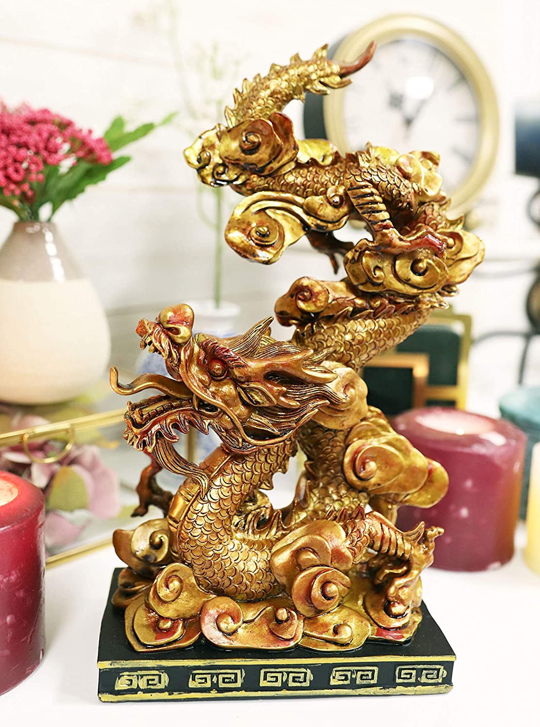 Ebros Feng Shui Nine Dragons Golden Dragon King Statue With Black Base ...