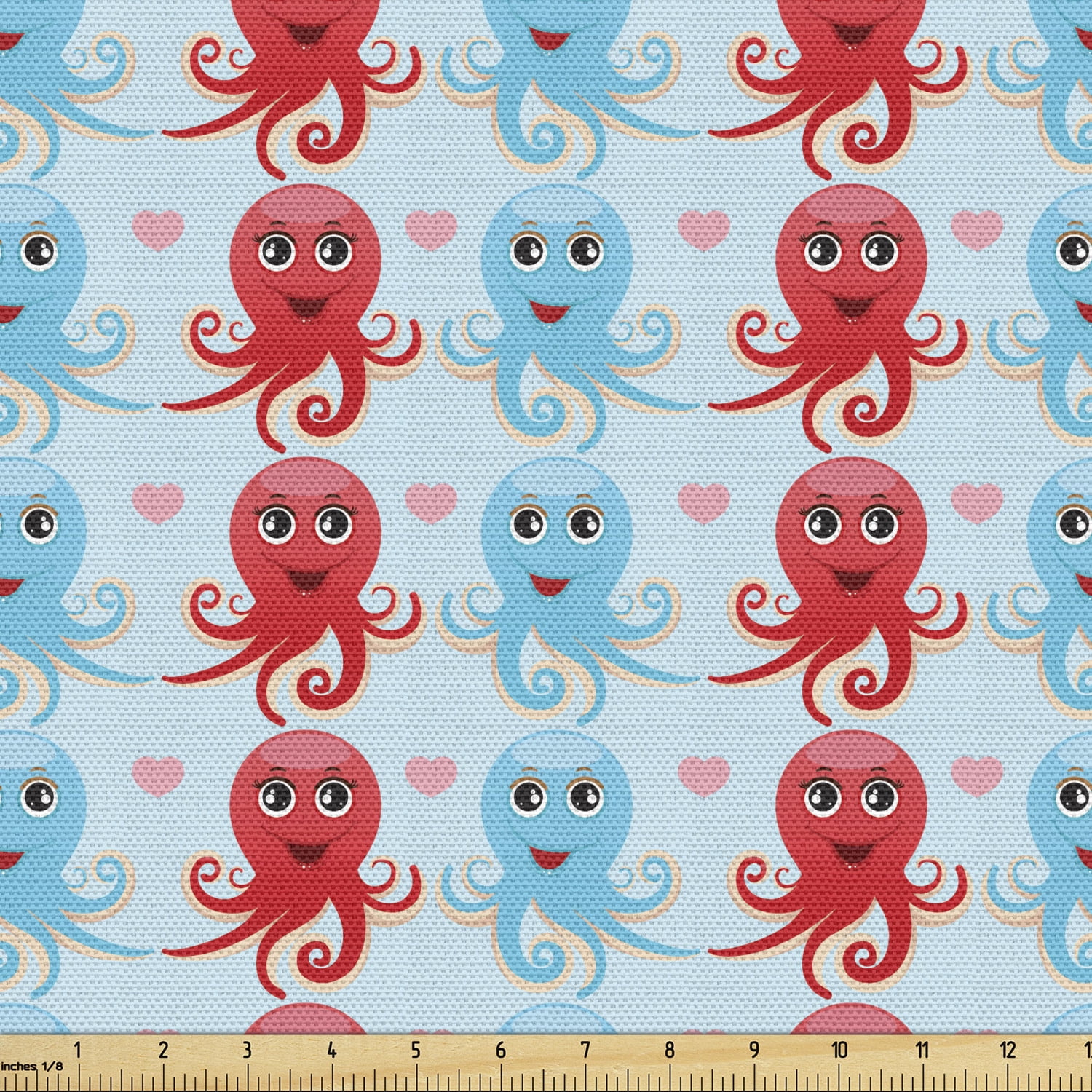 Octopus Fabric by the Yard, Heart Shapes Love Themed Marine Inspired ...