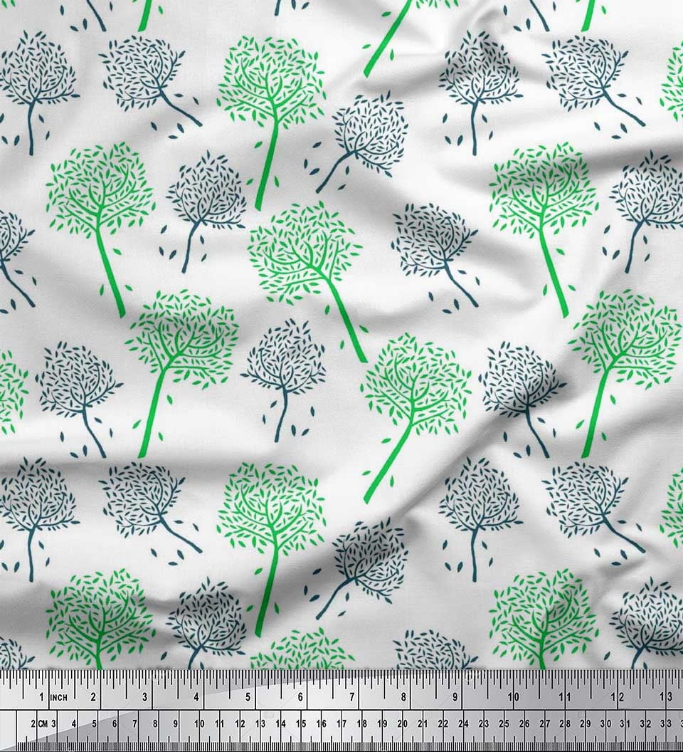 Soimoi Cotton Voile Fabric Tree Block Print Fabric by The Yard 42 Inch ...