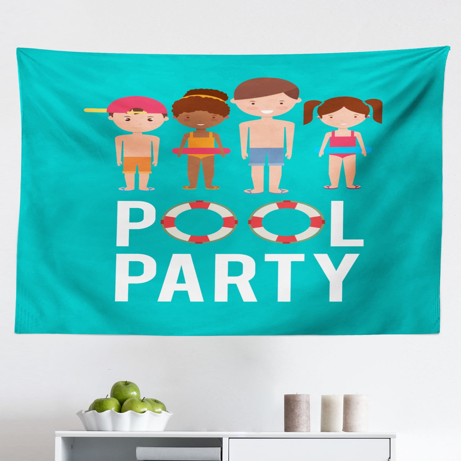 Pool Party Tapestry, Top View Illustrated Swimming Pool Fun Summer ...