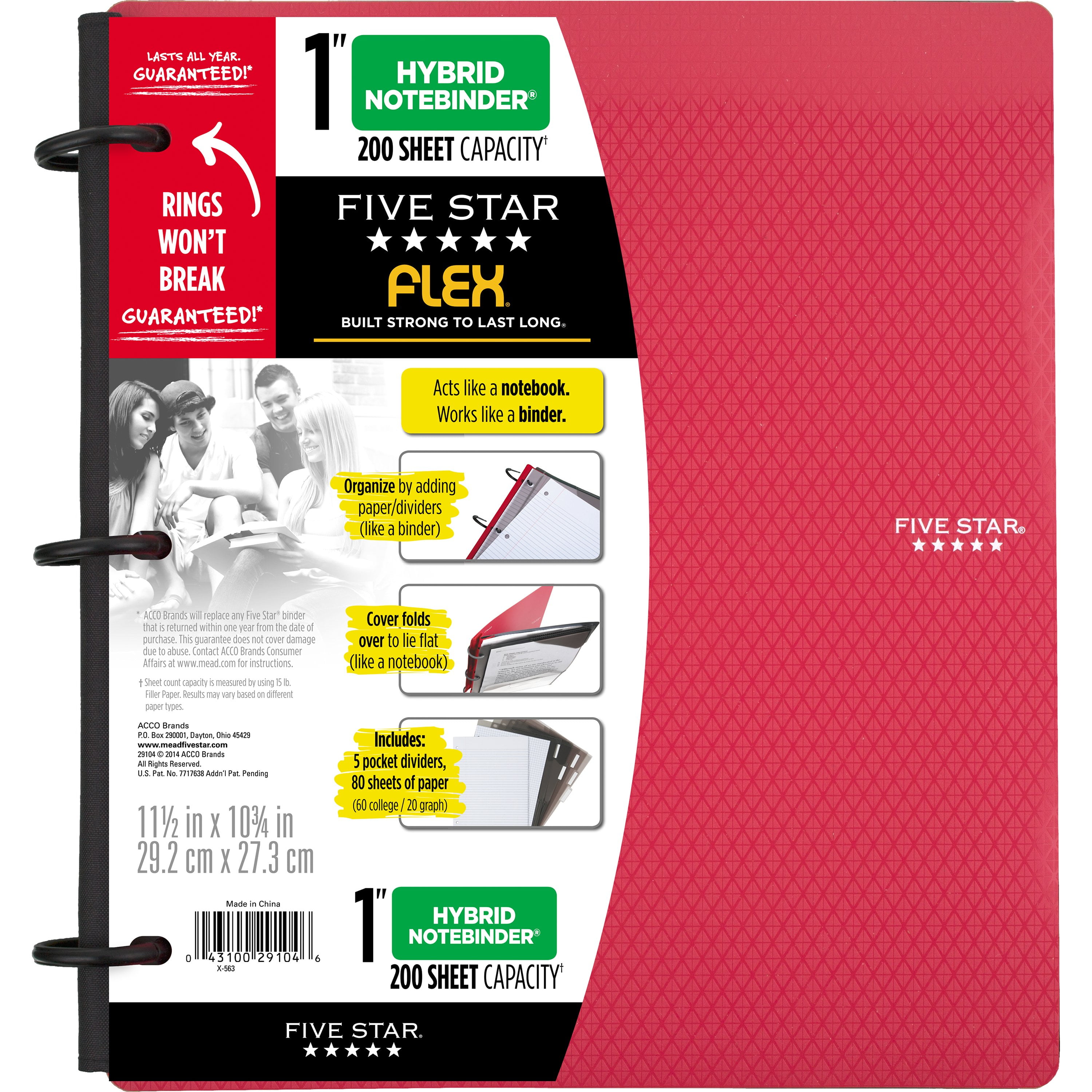 Five Star Flex Hybrid NoteBinder, 1" Round Rings, 1 Subject, Red ...