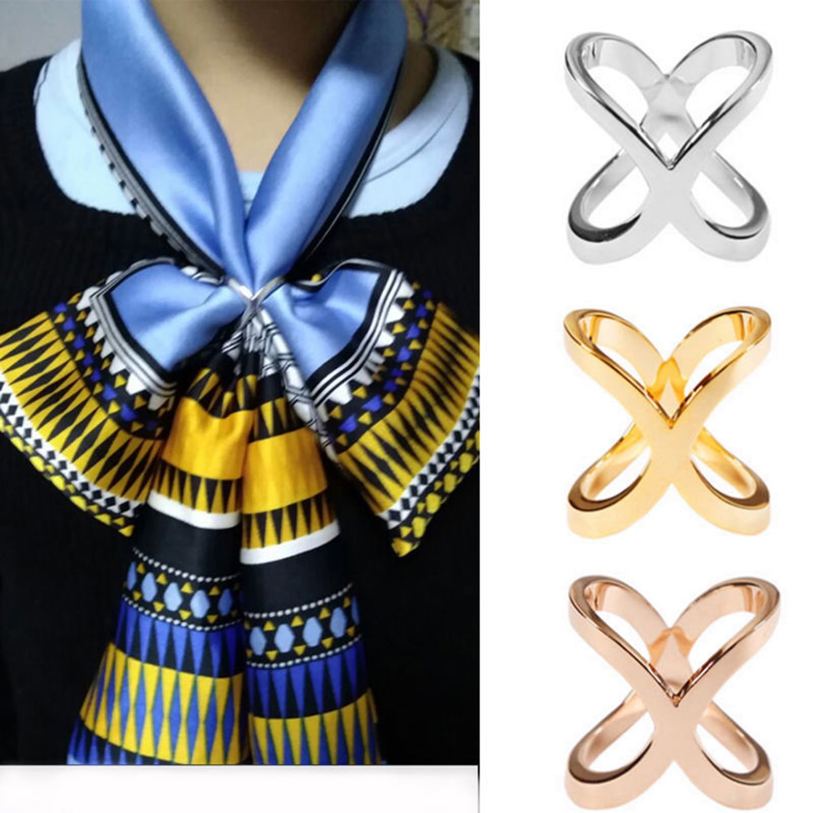 Fridja Scarf Ring Clip Holder Silk Scarves Brooch Women X Shape Pins ...
