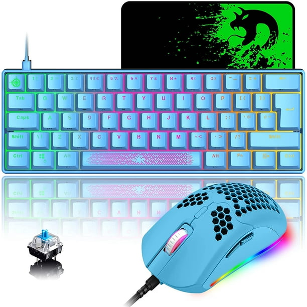 Mechanical Mini RGB Gaming Keyboard and Mouse Combo with Compact 62Key ...