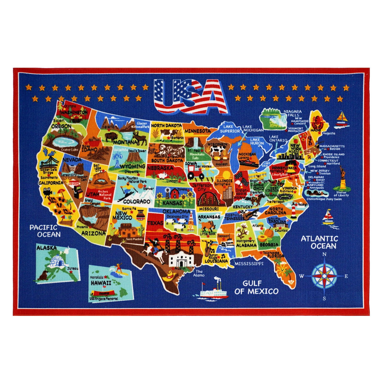 Smithsonian Ultimate USA Map Rug, 5'3"x7'5", Multi-color - Walmart.com