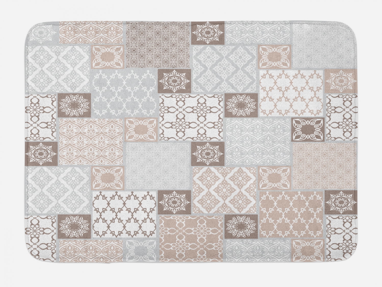Arabian Bath Mat, Oriental Motif Pastel Patchwork Pattern with Filigree ...