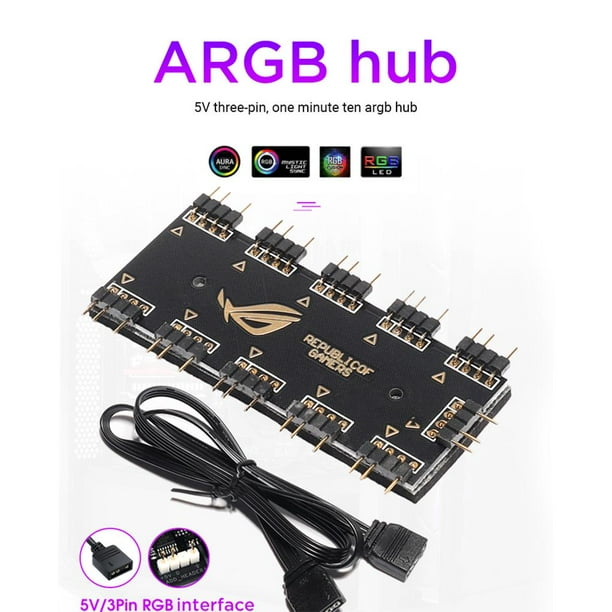 RGB 3-pin 5V 10 Hub rgb splitter hub sata Splitter SATA Power 3pin ARGB ...