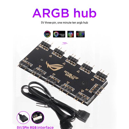 RGB 3-pin 5V 10 Hub rgb splitter hub sata Splitter SATA Power 3pin ARGB ...