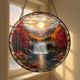 Autumn Waterfall Landscape Stained Glass Style Suncatcher, Decorative ...