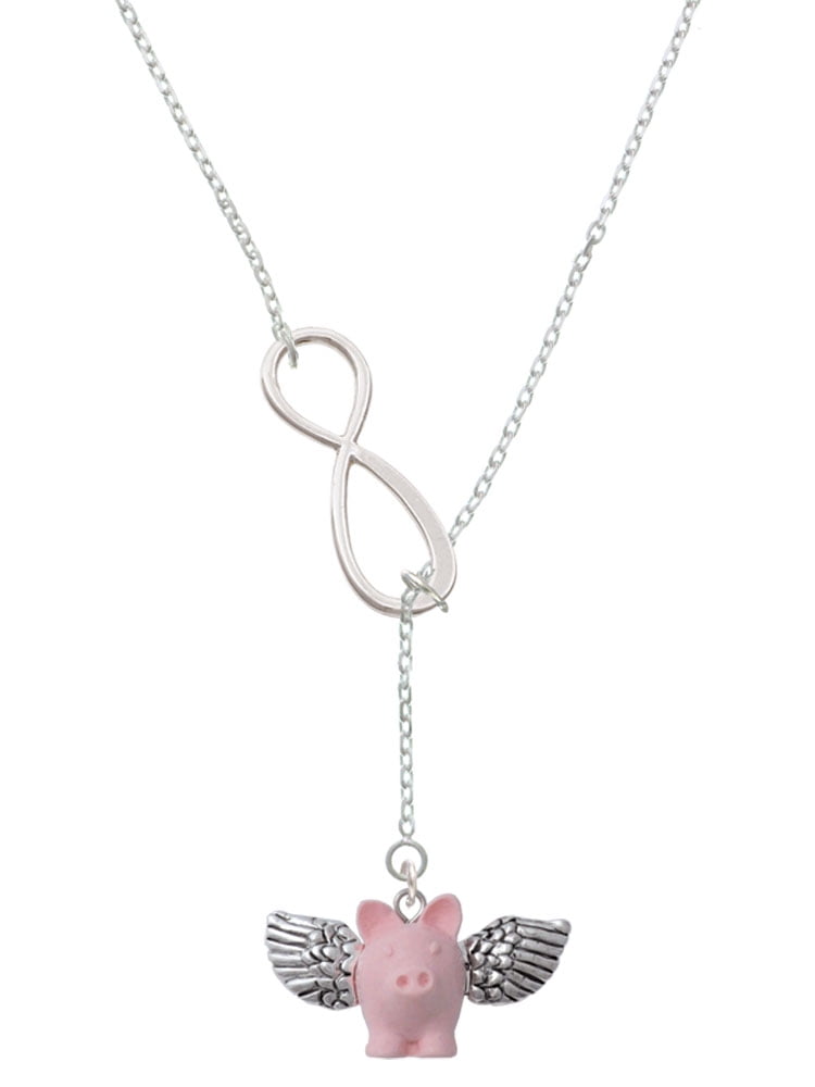 Delight Jewelry Pink Flying Pig with Wings Silver tone Elegant Infinity ...