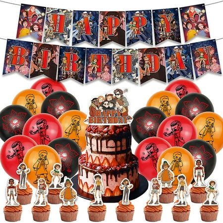Stranger Things Cartoon Theme Happy Birthday Balloons Set Decor Banner ...