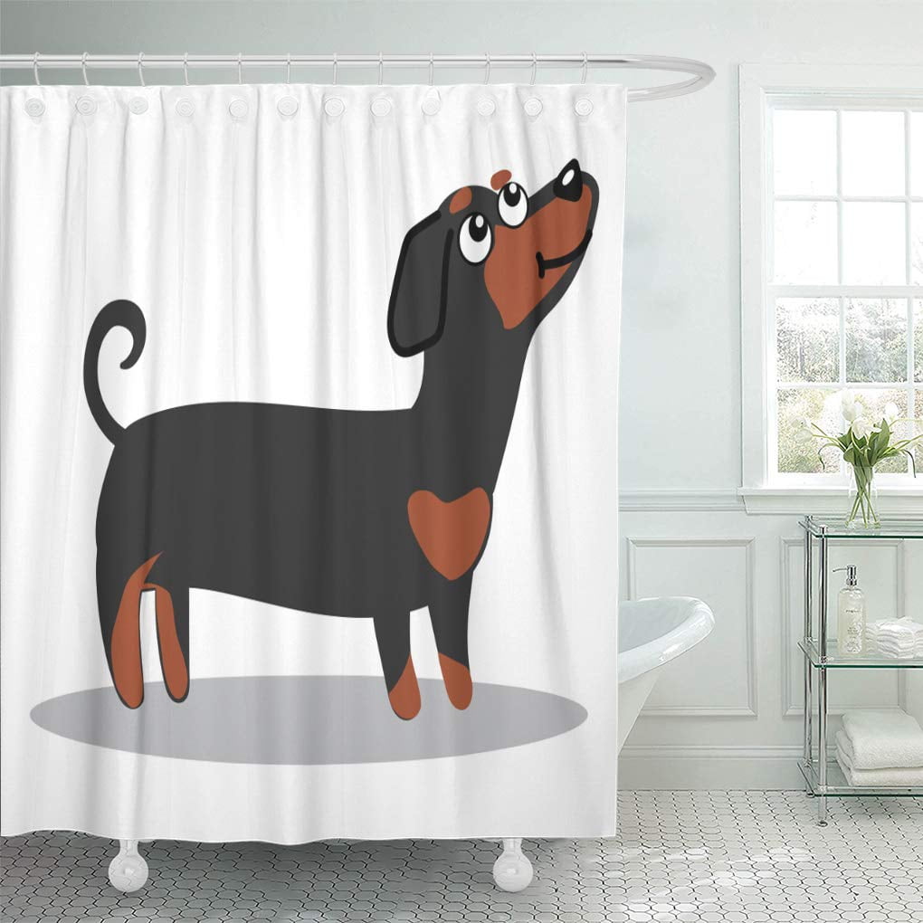 CYNLON Happy Black Cartoon Wiener Dog Smiling Tan Cute Puppy Bathroom ...