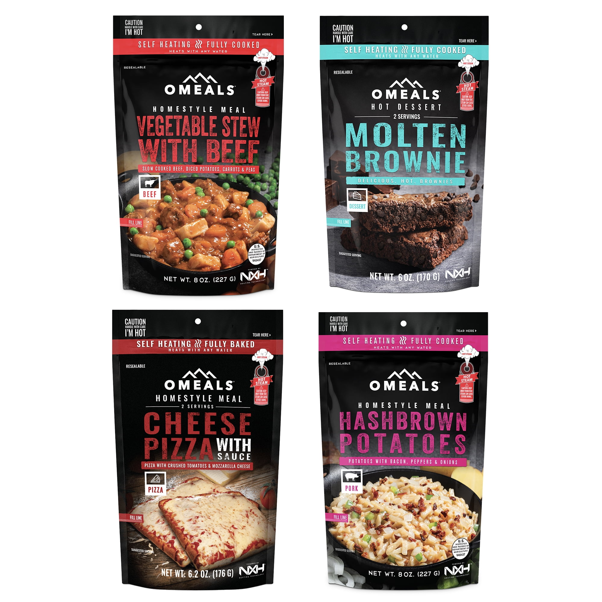 OMEALS 4 Pack Hot Dinner MRE Meals - Includes Cheese Tortellini, Turkey ...