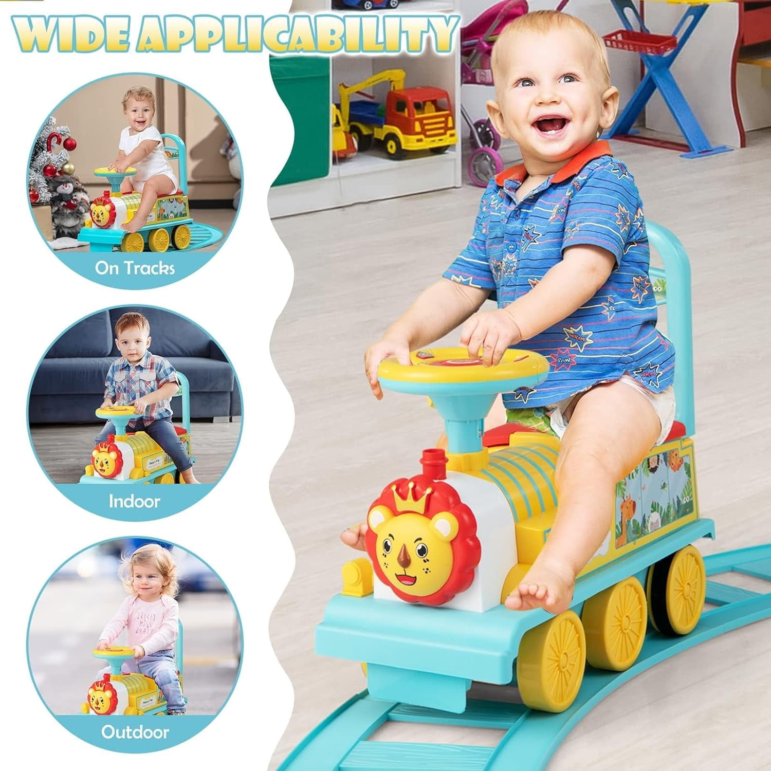 6V Electric Kids Ride On Car Toy Train with 16 Pieces Tracks Blue