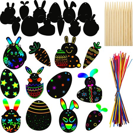 Merek 72 Pieces Easter Scratch Paper Rainbow Color Scratch Ornaments ...