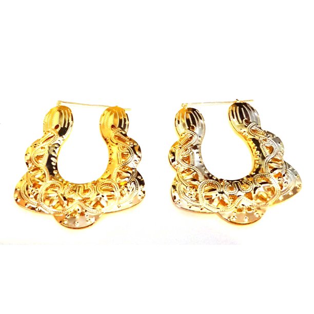 Large Hoop Earrings Filigree Gold Tone Puffed Bamboo 3 inch Hoops ...