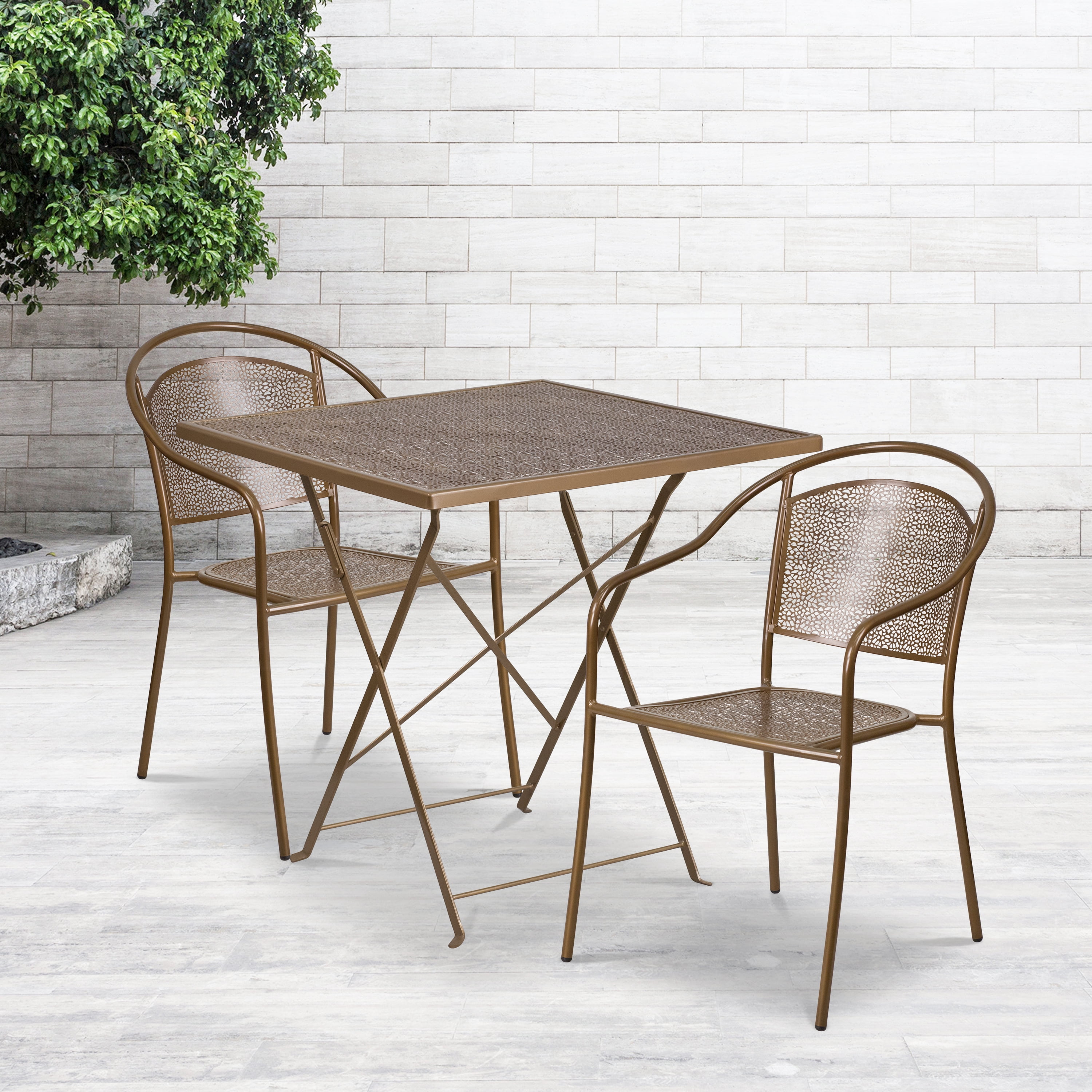 BizChair Commercial Grade 28" Square Gold Indoor-Outdoor Steel Folding ...