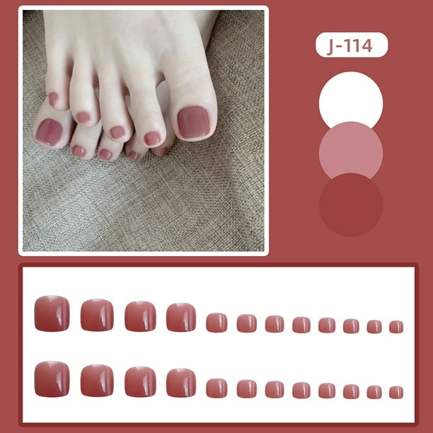 24Pcs Glossy Pink False Toenails Gentle Wearable Fake Nails for Women ...
