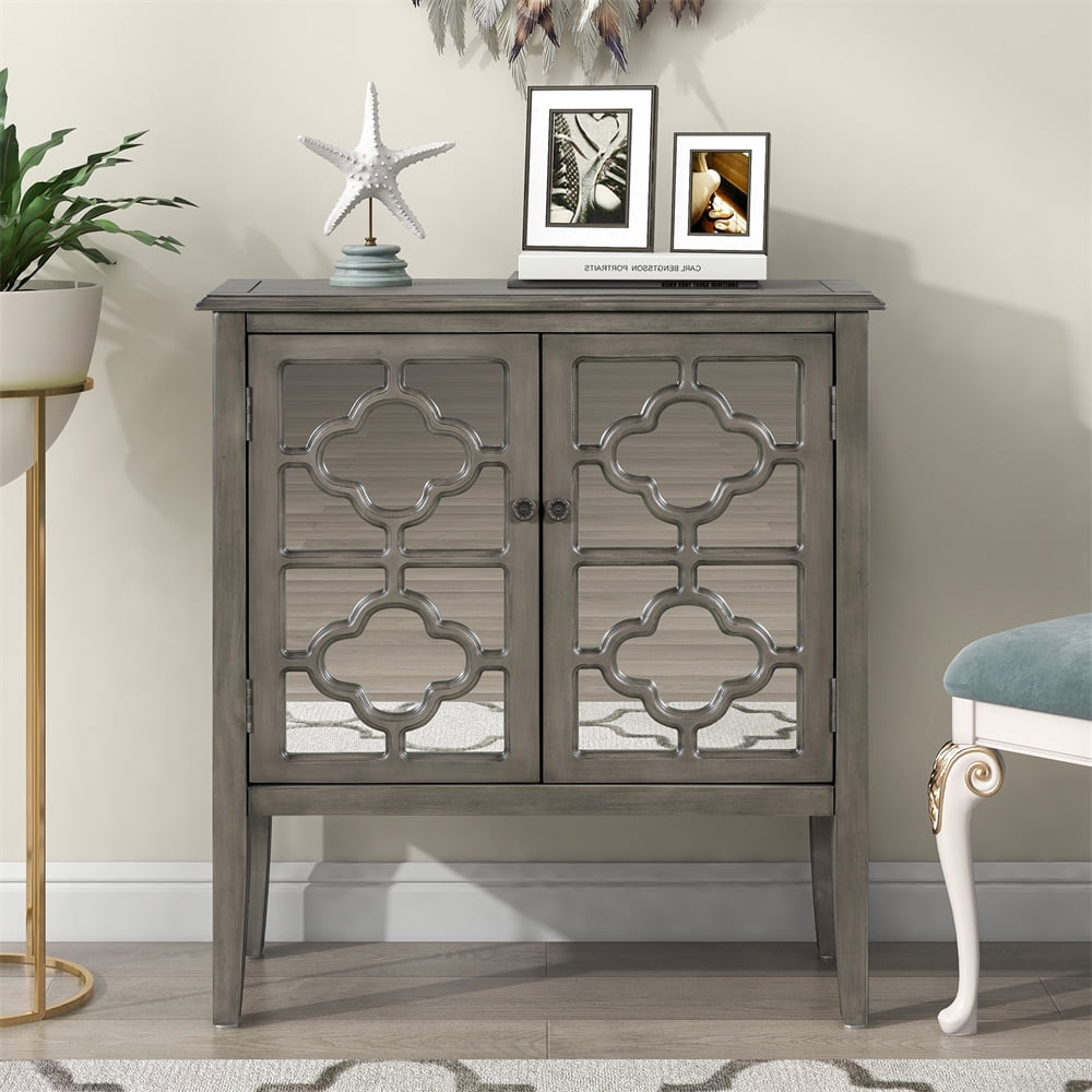 31.5" Mirrored Console Table with Cabinet and Adjustable Shelves ...