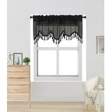 "1Pc Black Faux Silk Waterfall Valance with Tassels, Rod Pocket, 55""W ...