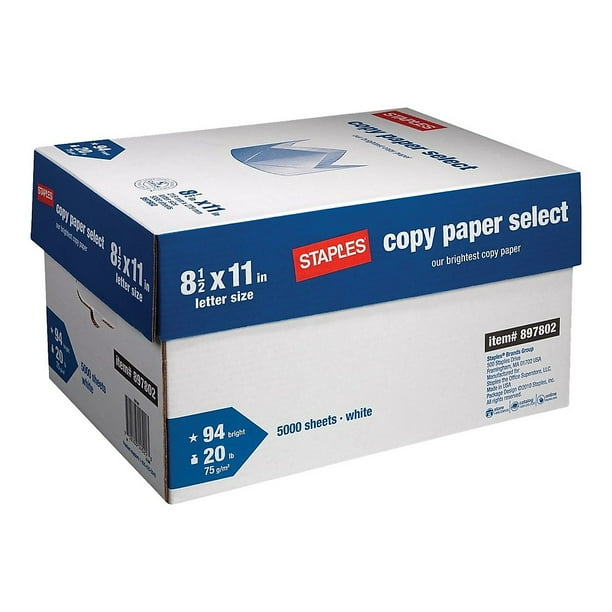 Staples Select 8.5" x 11" Copy Paper 20 lbs 94 Brightness 500/RM 10 RM ...