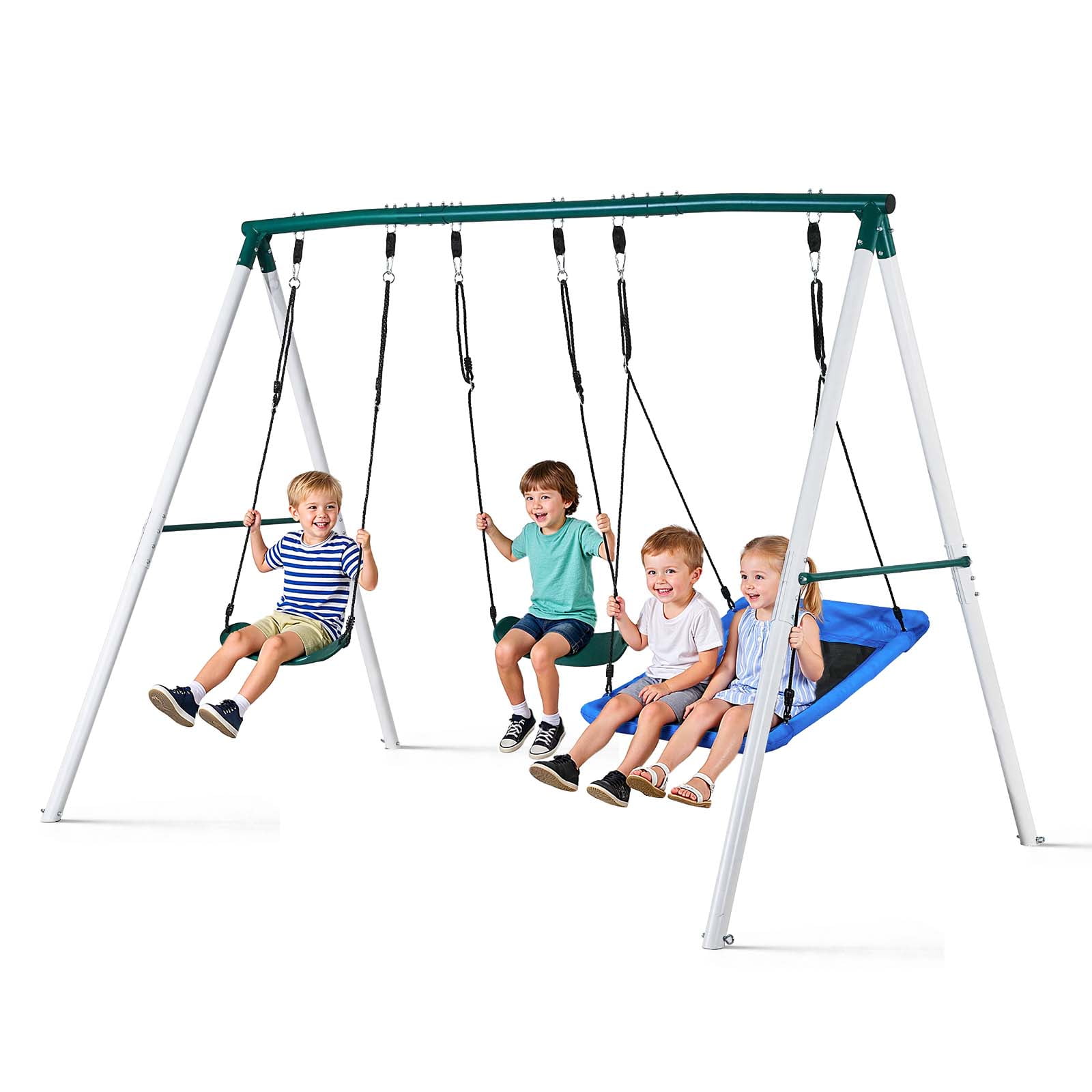 Vevor Swing Set For Backyard  45 X 30 In Swing Seat And Two Belt Seats  With Heavy Duty A-Frame Metal Stand  700 Lbs Load Capacity  Reinforced With Sp