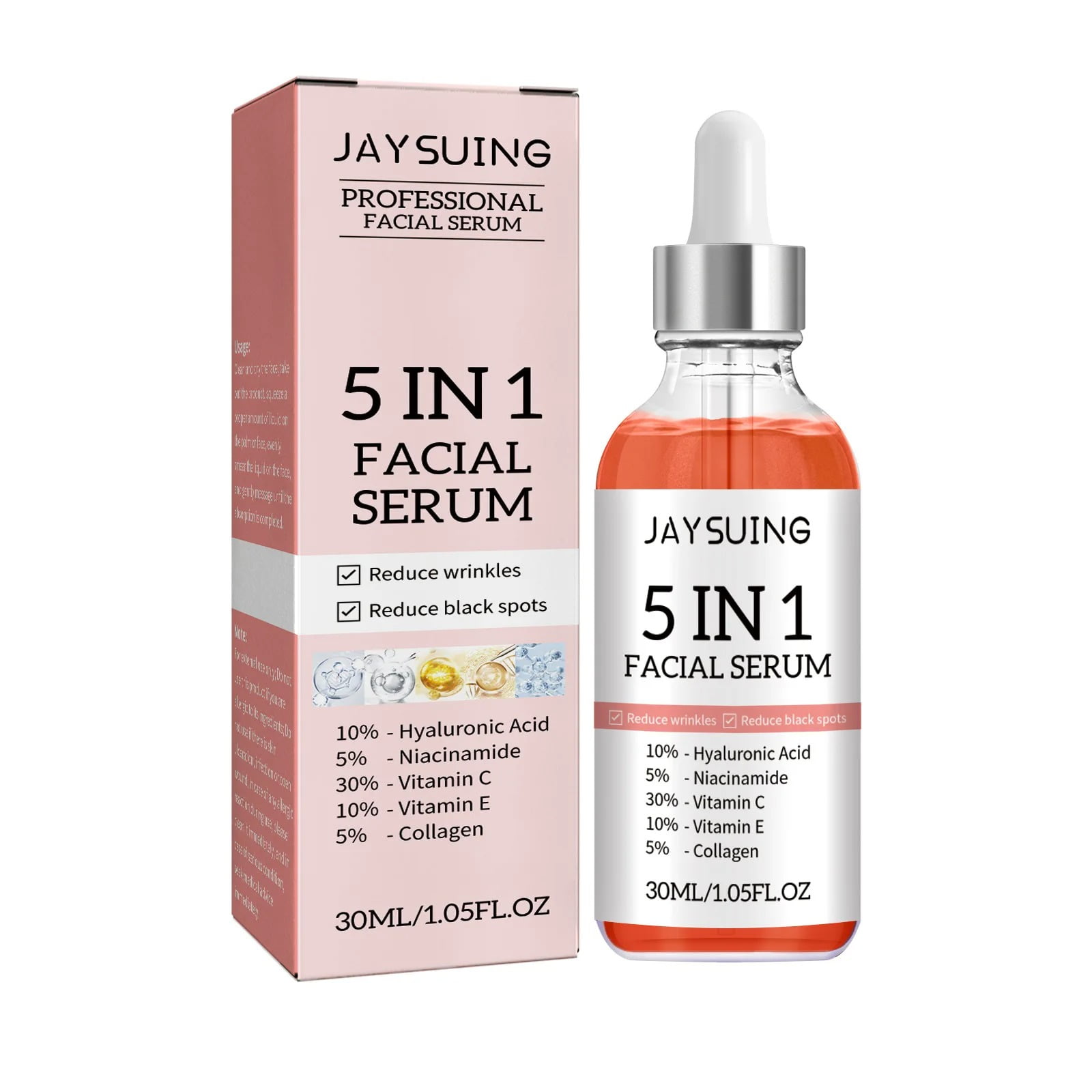 Jaysuing-suero Facial de ácido hialurónico 5 en 1, 30ml, hidratante, vitamina C, colágeno ...