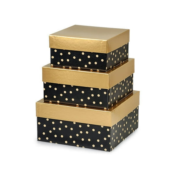 1 Set, Dot Golden Midnight Nested Boxes Large 3 Piece Square Gift Boxes ...