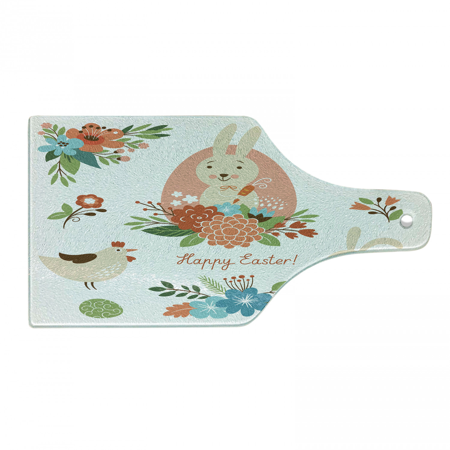Easter Cutting Board, Cartoonish Happy Bunny Chicken Rabbit with ...
