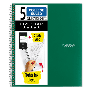 Spiral Notebook 5 Subject College Ruled Feature Rich Coral - Five Star ...