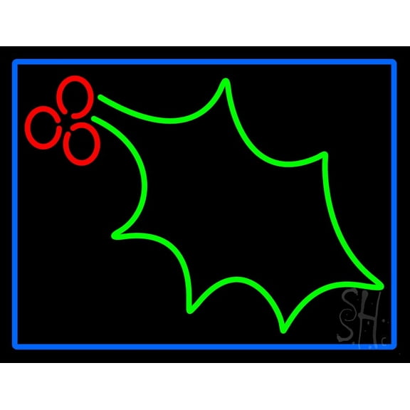 Green Christmas Holly LED Neon Sign 16 x 16 - inches, Clear Edge Cut ...