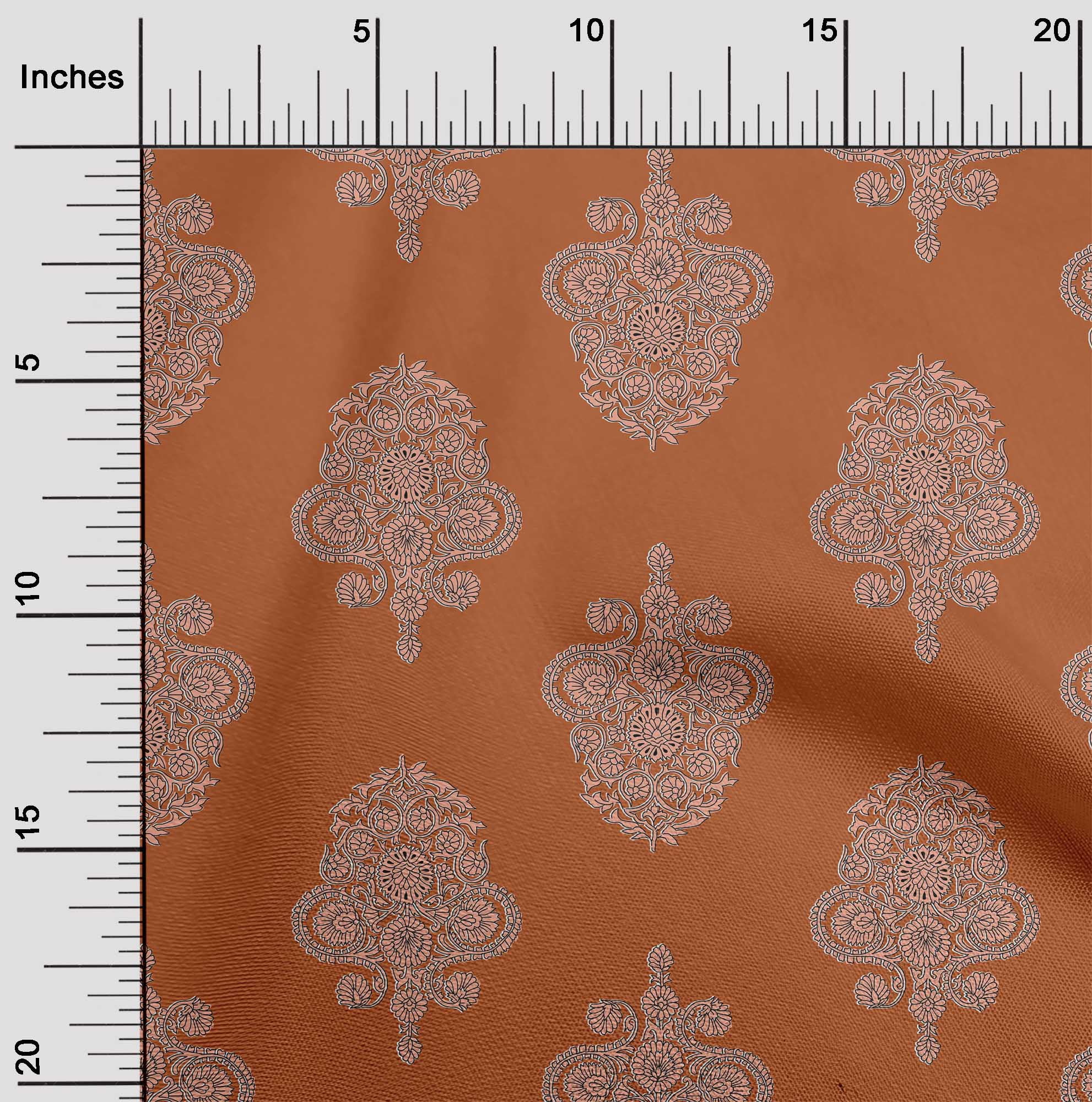 oneOone Silk Tabby Fabric Leaves & Floral Block Print Fabric By The ...